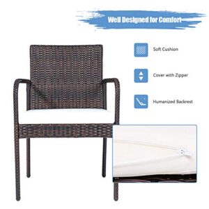 HAPPYGRILL 4 Pieces Patio Dining Chairs Rattan Wicker Chairs with Padded Sponge Cushion, Lightweight Dining Chairs with High Back Curved Armrests for Garden Poolside Lawn Backyard