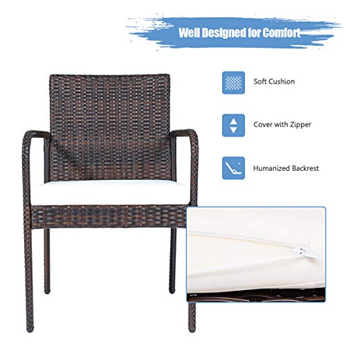 HAPPYGRILL 4 Pieces Patio Dining Chairs Rattan Wicker Chairs with Padded Sponge Cushion, Lightweight Dining Chairs with High Back Curved Armrests for Garden Poolside Lawn Backyard