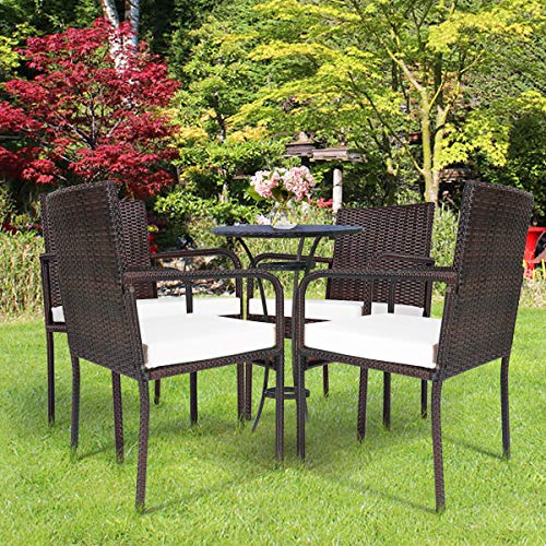 HAPPYGRILL 4 Pieces Patio Dining Chairs Rattan Wicker Chairs with Padded Sponge Cushion, Lightweight Dining Chairs with High Back Curved Armrests for Garden Poolside Lawn Backyard