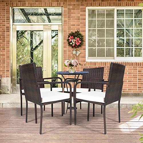 HAPPYGRILL 4 Pieces Patio Dining Chairs Rattan Wicker Chairs with Padded Sponge Cushion, Lightweight Dining Chairs with High Back Curved Armrests for Garden Poolside Lawn Backyard