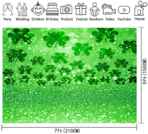 Happy St.Patrick's Day Photography Background Bokeh Sequins Lucky Green Shamrocks Irish Festival Celebration Party Decortion Backdrop (7x5ft)