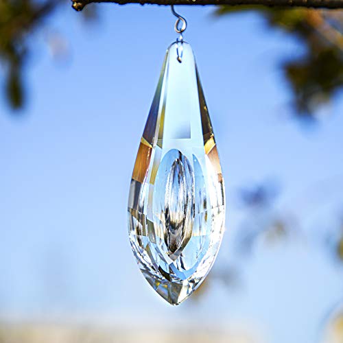 YU FENG 5inch Large Suncatcher Prism Pendant Horse-Eye Shape Clear Faceted Crystal Drop Rainbow Maker Window Garden Hanging Decoration Ornament(120mm)