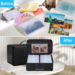 ENGPOW Fireproof Photo Storage Box with 12 Inner 4" x 6" Photo Case(Clear), Photo Box Organizer with Lock,Collapsible Portable Photo Storage Containers with Handle for Photos,Picture,Valuables