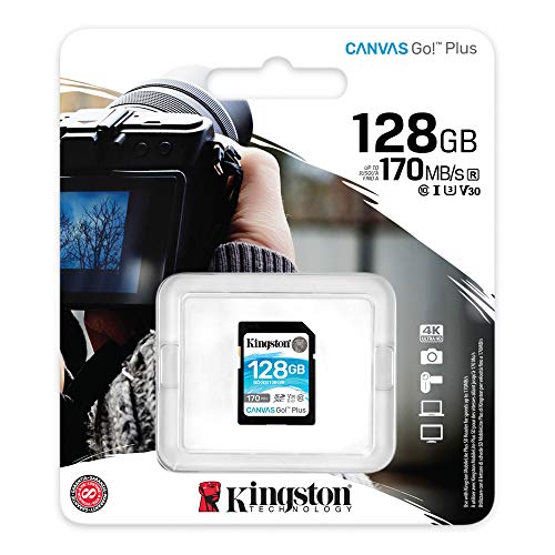 Kingston 128GB SDXC Canvas Go Plus 170MB/s Read UHS-I, C10, U3, V30 Memory Card (SDG3/128GB)