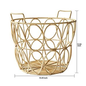 Better Homes & Gardens Large Natural Poly Rattan Open Weave Round Basket, Beige