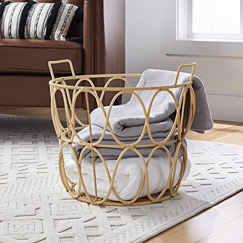 Better Homes & Gardens Large Natural Poly Rattan Open Weave Round Basket, Beige