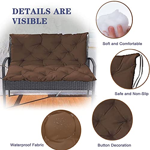 RUFXIEZW Outdoor Bench Cushion, Soft Garden Bench Cushions with Backrest and Ties Non-Slip Bench Pads Waterproof Recliner Replacement Mat for Garden Porch Furniture Patio Pad (Brown 59.0 in*39.7 in)