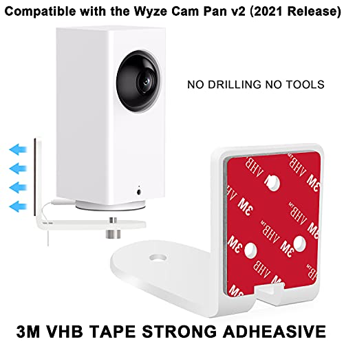 2 Pack Screwless Adhesive Wall Mount Compatible with Wyze Cam Pan V2 (2021 Release) &Wyze Cam Pan,2 Ways Installation VHB Stick On or Screws- Easy to Install, Full Tilt & Pan Function,No Drilling