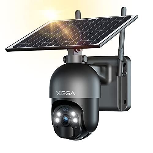 Xega 4G LTE Cellular Security Camera Outdoor Solar Camera Wireless, 2K HD Color Night Vision PTZ 360° View, Smart PIR Motion Detection, 2 Way Talk, No WiFi, SIM Card Included, IP66 - US Version