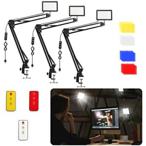 3 packs 70 led video conference lighting with c clamp arm stand/color filters, obeamiu 5600k usb studio light kit for photography, portrait youtube, zoom call, live streaming