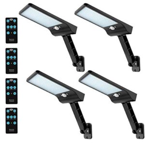 auzev remote solar lights outdoor 4 pack 56 led street lamp motion sensor 180° adjustable bracket security night street light 3 lighting modes for deck road patio courtyard garden park