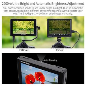 FEELWORLD LUT7 7 Inch Ultra Bright 2200nit Touch Screen Camera DSLR Field Monitor with 3D Lut Waveform Vectorscope Automatic Light Sensor 1920x1200 Video Assist 4K HDMI Input 8.4V DC Output Tilt Arm