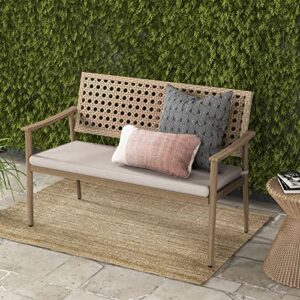 Grand patio Outdoor Bench, Wicker Rattan Garden Benches with Cushion, Patio Loveseat for Front Porch Backyard Outside Furniture Decor (Beige Cushion, Wicker Rattan)