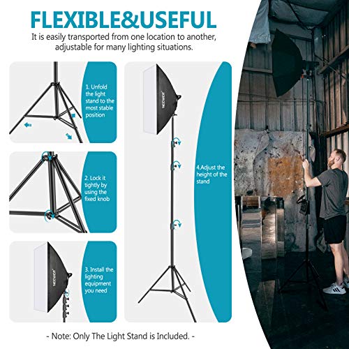 Neewer Heavy Duty Light Stand, Aluminum Alloy 13ft/4m Adjustable Photography Tripod Stand with Built-in Spring Cushion and 1/4” Screw for Studio LED Light, DSLR Camera, Max Load: 22lb/10kg - Black