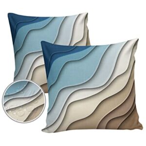 Waterproof Outdoor Throw Pillow Cover Blue Modern Geometric Lumbar Pillowcases Set of 2 Brown Abstract Decorative Patio Furniture Pillows for Couch Garden 18 x 18 Inches