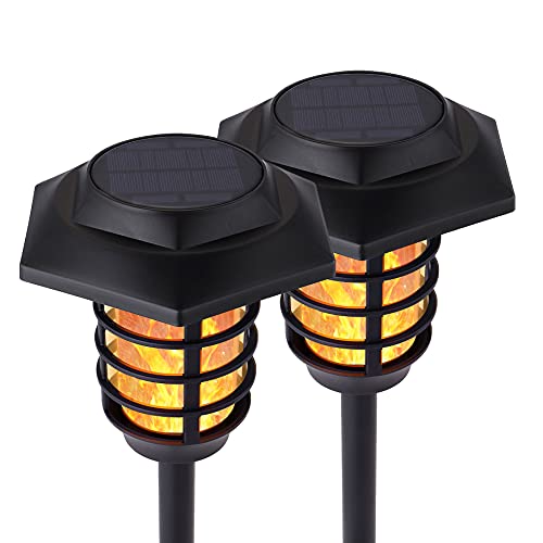 Kitmose Landscape Solar Torch Lights,Waterproof Flickering Flames Outdoor Garden Lights,Fire Effect Patio Deck Yard Driveway Security Decoration Lighting,2 Modes Dusk to Dawn Auto On/Off 2 Pack