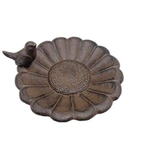 Comfy Hour 7" Cast Iron Bird on Top of Bird Bath/Feeder for Outdoor Garden Decoration, Brown, Spring in Garden Collection