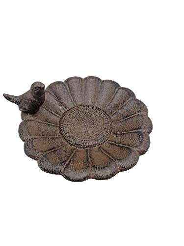 Comfy Hour 7" Cast Iron Bird on Top of Bird Bath/Feeder for Outdoor Garden Decoration, Brown, Spring in Garden Collection