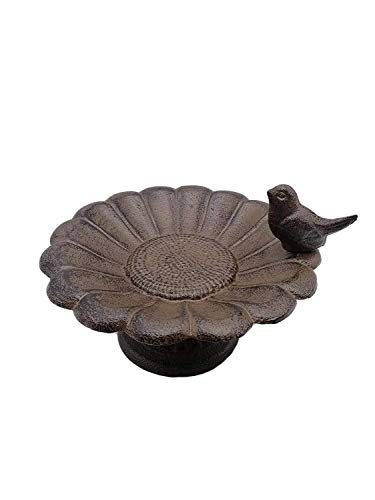 Comfy Hour 7" Cast Iron Bird on Top of Bird Bath/Feeder for Outdoor Garden Decoration, Brown, Spring in Garden Collection