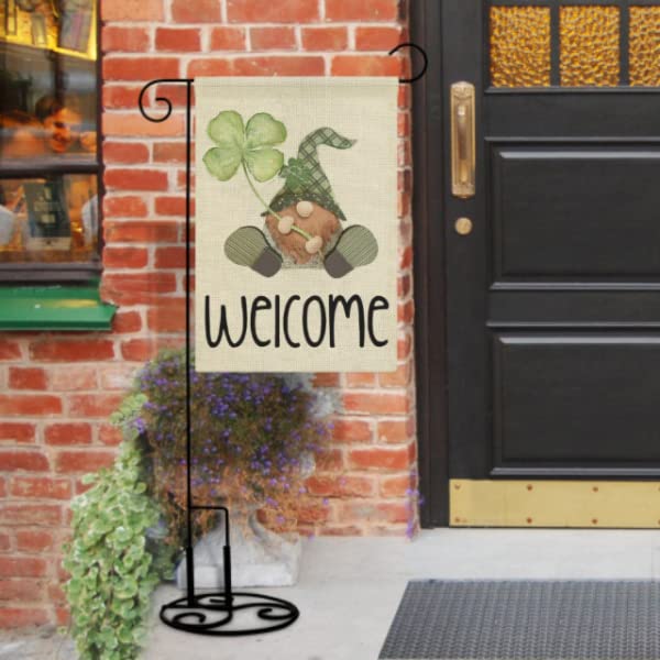 Welcome St Patrick's Day Green Shamrock Clovers Leaf Lucky Double Sided Garden Yard Flag 12" x 18", Irish Leprechaun Gold Pot Coin Rainbow Horseshoe Beers Decorative Garden Flag Banner for Outdoor Home-L13