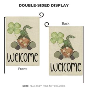 Welcome St Patrick's Day Green Shamrock Clovers Leaf Lucky Double Sided Garden Yard Flag 12" x 18", Irish Leprechaun Gold Pot Coin Rainbow Horseshoe Beers Decorative Garden Flag Banner for Outdoor Home-L13