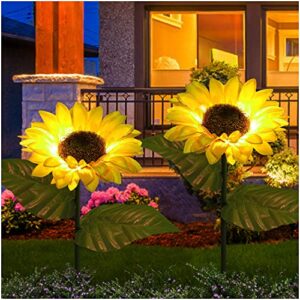 ahnner sunflower solar lights outdoor garden decorative, 26” fall solar garden lights, solar flower lights ip65 waterproof for yard patio porch backyard (2 pack)