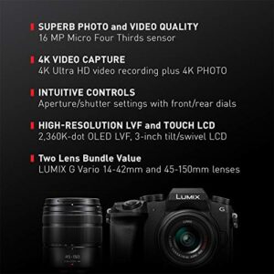 Panasonic Lumix G7 4K Digital Mirrorless Camera Bundle with Lumix G Vario 14-42mm and 45-150mm Lenses, 16MP, 3-Inch Touch LCD, DMC-G7WK (USA Black)