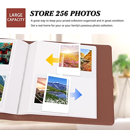 256 Photos Album for Fujifilm Instax Mini Camera, Polaroid 2”x3” ZINK Pictures, 2x3 Photo Album Book for Fujifilm Instax Mini 11 12 9 90 70 40 8 Instant Camera, Polaroid Snap PIC-300 Z2300 Camera (Brown)