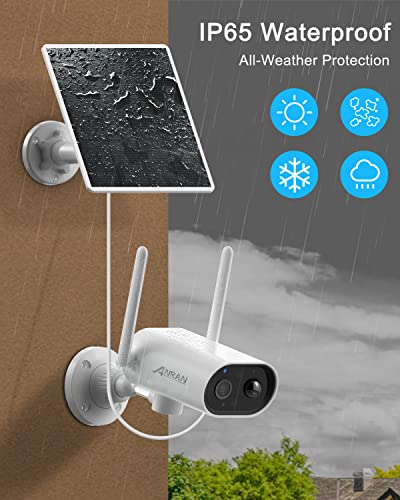 ANRAN Security Cameras Wireless Outdoor with PR 180°, 2K Solar Security Camera Outdoor with Solar Panel, PIR Human Detection, 2-Way Talk, Night Vision, IP65 Waterproof, Compatible with Alexa, S2 White