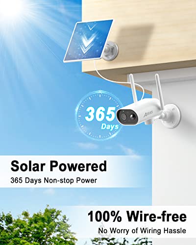 ANRAN Security Cameras Wireless Outdoor with PR 180°, 2K Solar Security Camera Outdoor with Solar Panel, PIR Human Detection, 2-Way Talk, Night Vision, IP65 Waterproof, Compatible with Alexa, S2 White