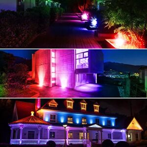 MEIKEE RGBW Solar Flood Light Outdoor with Remote, RGB Color Changing 2700K IP66 Waterproof LED Solar Powered Lights, Dimmable Timing Strobe Halloween Floodlight Landscape Light for Patio Party Garden