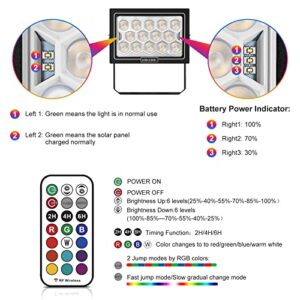 MEIKEE RGBW Solar Flood Light Outdoor with Remote, RGB Color Changing 2700K IP66 Waterproof LED Solar Powered Lights, Dimmable Timing Strobe Halloween Floodlight Landscape Light for Patio Party Garden