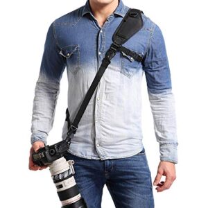 waka camera neck strap with quick release, safety tether and underarm strap, adjustable camera shoulder sling strap for nikon canon sony fuji dslr camera, black