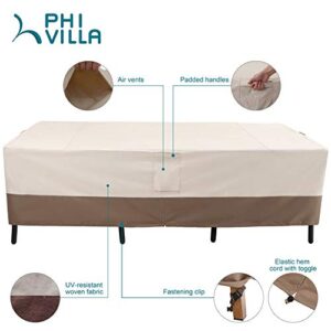 PHI VILLA Patio Table Set Covers Waterproof, Outdoor Dining Table and Chair Cover with Pop-up Supporter, Extra Large Rectangular Heavy Duty Patio Cover 129"L X 83"W X 23"H, Beige & Brown