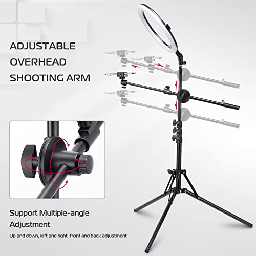 ULANZI Overhead 11" RGB Selfie Ring Light with Stand & Phone Holder, 68" Extendable Light Stand Kit w/ Overhead Arm, 3200k-6500K Dimmable Light for Video Recording, Live Streaming, Portrait & Makeup