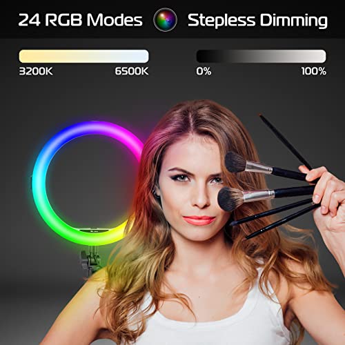 ULANZI Overhead 11" RGB Selfie Ring Light with Stand & Phone Holder, 68" Extendable Light Stand Kit w/ Overhead Arm, 3200k-6500K Dimmable Light for Video Recording, Live Streaming, Portrait & Makeup