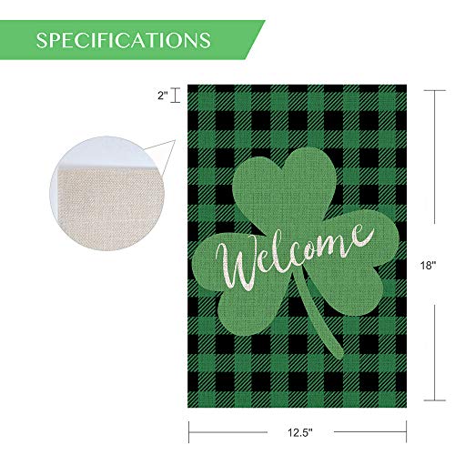 St. Patrick's Day Garden Flag Vertical Double Sided Buffalo Plaid Burlap Shamrock Garden Flag, St Patricks Day Holiday Yard Home Outdoor Decoration 12.5 x 18 Inch