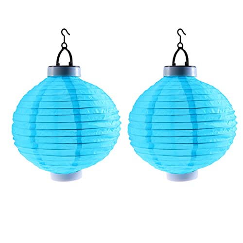 OSALADI Hanging Solar Lantern 2pcs Hanging Solar Lanterns Retro Solar Lights LED Lamp Solar Powered Landscape Lantern for Outdoor Tree Fence Patio ( Blue ) Outdoor Solar Lanterns