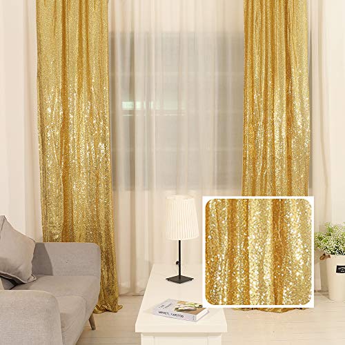 TRLYC Gold Sequin Backdrop Curtain 3x7ft Shiny Gold Curtain Glitter Backdrop for Party Wedding Birthday Graduation Christmas