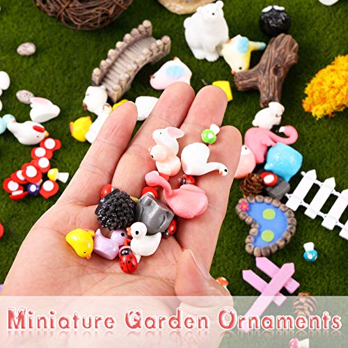 WILLBOND 88 Pieces Miniature Garden Ornaments Kits Moss Landscape Garden DIY Figurines Fairy Animal Figurines Mini Garden Animal Figurines for Christmas Outdoor Home Garden Decoration