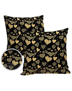 outdoor pillows waterproof pillow covers set of 2, lovely hearts happy valentines day black polyester throw pillow covers garden cushion case for patio funiture sofa decoration 18x18inch,