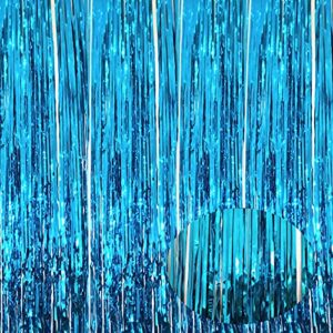 3 pack 3.2ft x 8.2ft light blue metallic tinsel curtains summer under the sea party photo backdrop foil fringe curtains photo booth props for birthday party,bridal shower,ocean party decorations