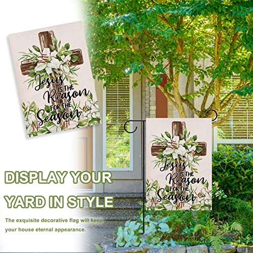 Covido Home Decorative Jesus is the Reason for the Season Easter Garden Flag, Religious Cross Lily Flowers Yard Outside Decorations, Outdoor Small Decor Double Sided 12x18