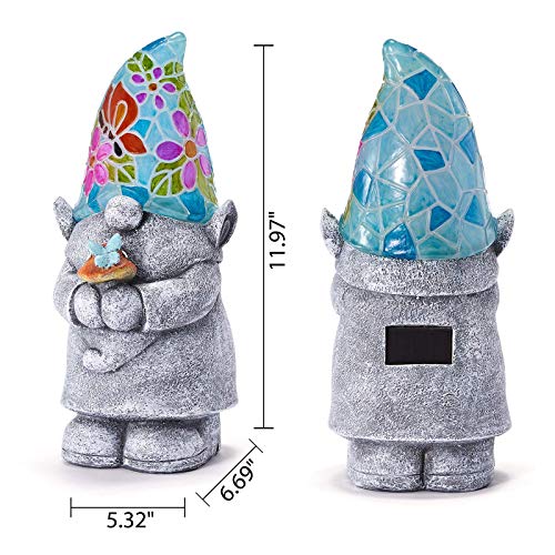 Yiosax Easter Outdoor Garden Decor-Larger Luminous Gnomes Satues with Solar Powered Lights Christmas Funny Knomes for Patio Yard Lawn Porch Ornament Decorations Gift(11.97" Tall)