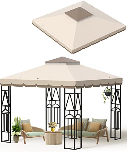 DesiDear 10x10 Canopy Replacement Top Canopy Cover Replacement 10x10 FT Double Tiered Gazebo Covers for Yard Patio Garden Canopy Sunshade (Double Lace)