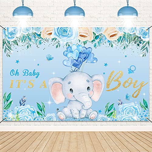 Boy Baby Shower Backdrop Decorations Elephant Baby Shower Party Banner It's a Boy Baby Shower Banner Blue Baby Elephant Baby Shower Background Decorations for Boy Baby Shower Birthday