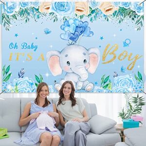 Boy Baby Shower Backdrop Decorations Elephant Baby Shower Party Banner It's a Boy Baby Shower Banner Blue Baby Elephant Baby Shower Background Decorations for Boy Baby Shower Birthday