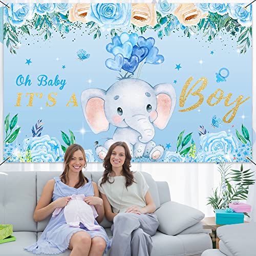 Boy Baby Shower Backdrop Decorations Elephant Baby Shower Party Banner It's a Boy Baby Shower Banner Blue Baby Elephant Baby Shower Background Decorations for Boy Baby Shower Birthday