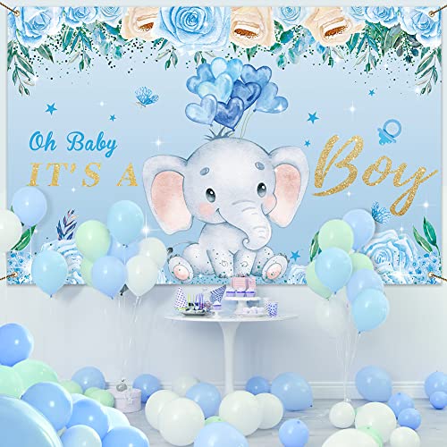 Boy Baby Shower Backdrop Decorations Elephant Baby Shower Party Banner It's a Boy Baby Shower Banner Blue Baby Elephant Baby Shower Background Decorations for Boy Baby Shower Birthday