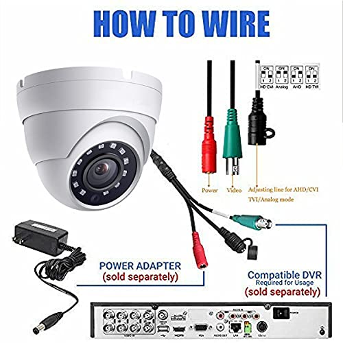 2MP Dome TVI AHD CCTV Surveillance Security Camera, 2.8mm 100° Wide Viewing Angle, 1080P Dome Camera, 65ft Night Vision, Outdoor, Compatible with Analog TVI AHD CVI DVR, Full Metal Housing